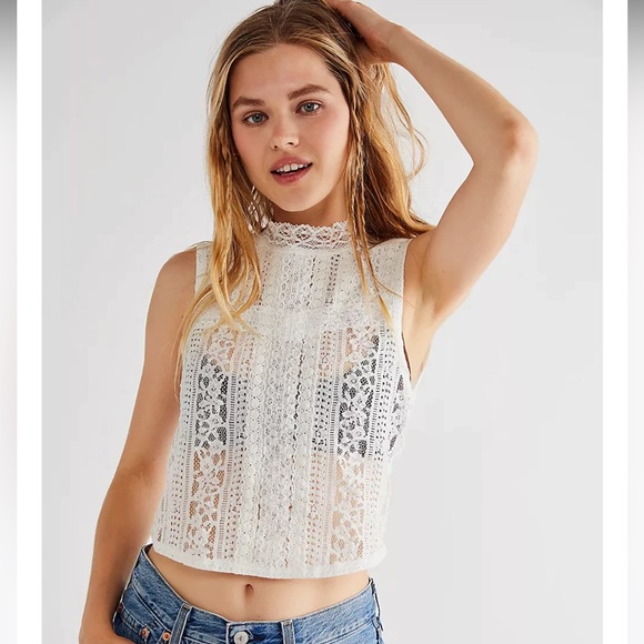 Free People | Tops | Nwt Free People Tea Party Top In Ivory Combo Small ...